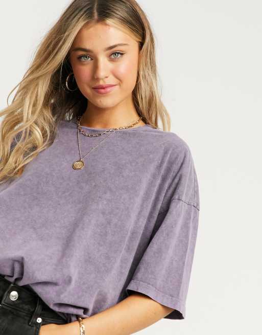 Asos Design Oversized T Shirt In Bleach Wash Purple Asos
