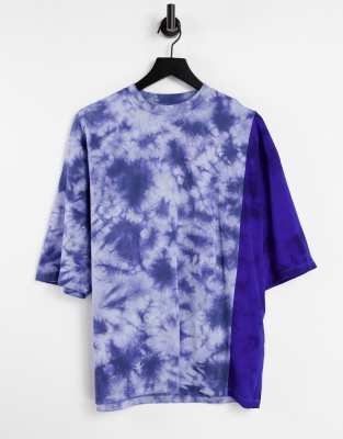 ASOS DESIGN oversized T-shirt in blue spliced tie dye | ASOS