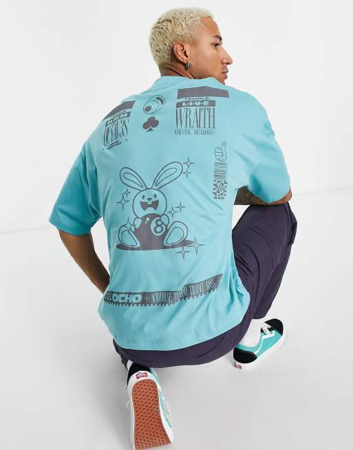 Asos Design Oversized T Shirt In Blue With Graphic Back Print Asos