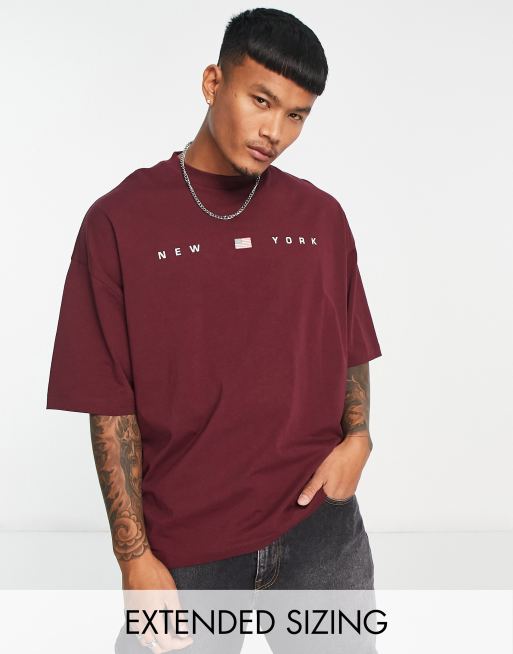 Asos Design Oversized T Shirt In Bordeauxrood Met New York City Print
