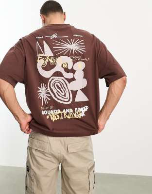 ASOS DESIGN oversized t-shirt in brown with abstract back print | ASOS