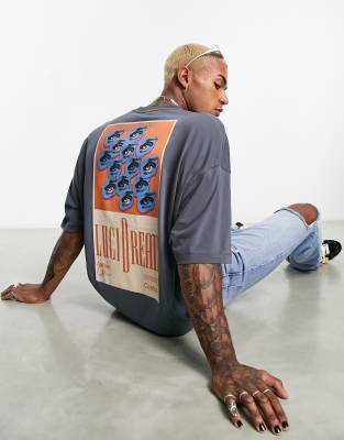ASOS DESIGN oversized t-shirt in dark gray with poster back print | ASOS