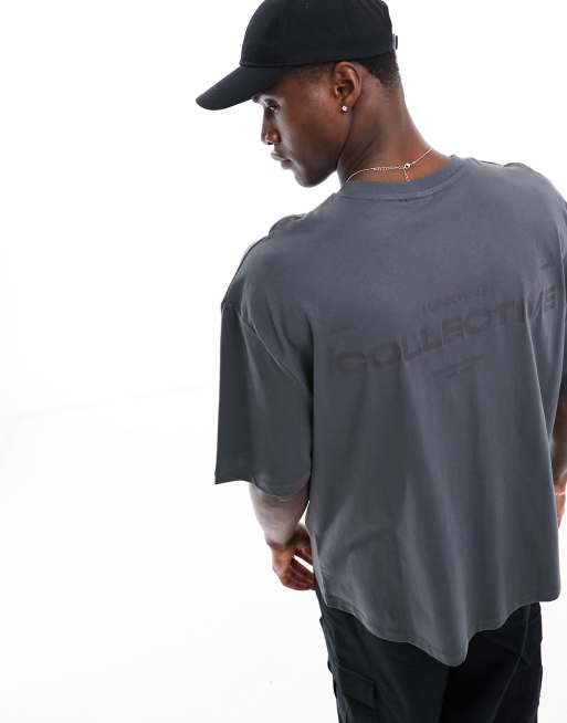 Asos Design Oversized T Shirt In Donkergrijs Met Tekstprint Op De