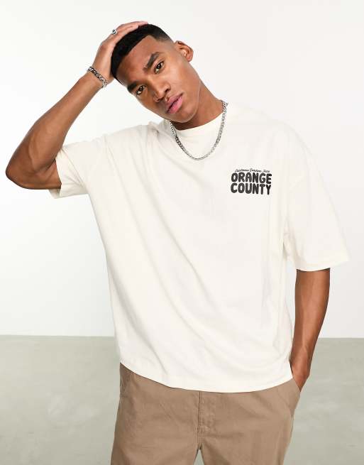 Asos Design Oversized T Shirt In Gebroken Wit Met Sapjesprint Op De
