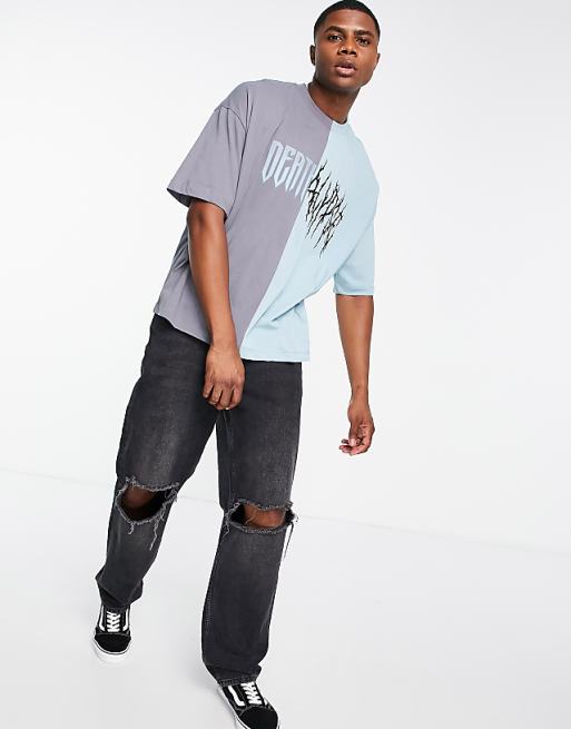 ASOS DESIGN oversized T-shirt in gray color block with ASOS DESIGN oversized T-shirt in gray color block with
