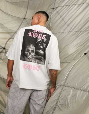 ASOS DESIGN oversized t-shirt in gray with skulls back print | ASOS