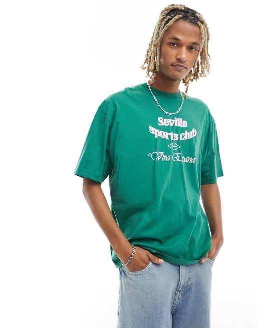 Asos Design Oversized T Shirt In Green With Text Front Print Asos