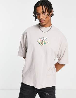 ASOS DESIGN oversized t-shirt in grey with lucky cards chest print | ASOS