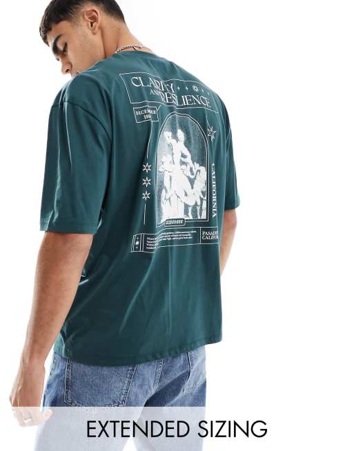 Asos Design Oversized T Shirt In Groen Met Renaissance Print Op De