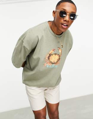 ASOS DESIGN oversized t-shirt in heavyweight 220gsm khaki wash with ...
