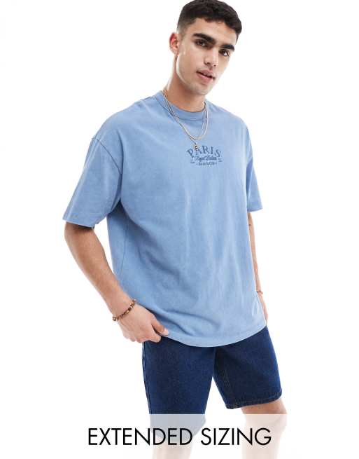 Asos Design Oversized T Shirt In Heavyweight 220gsm Washed Blue With