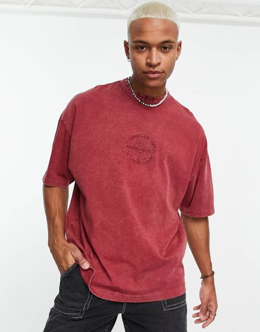 Asos Design Oversized T Shirt In Heavyweight 220gsm Washed Red With