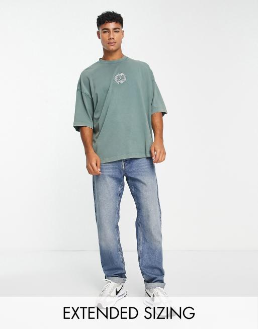 Asos Design Oversized T Shirt In Heavyweight Washed Green With Sun