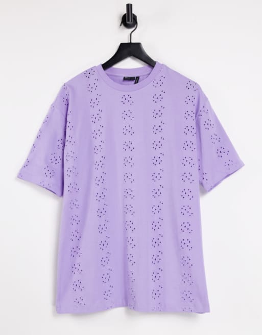 ASOS DESIGN oversized t-shirt in lilac all over broderie | ASOS
