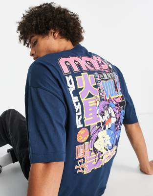 ASOS DESIGN oversized t-shirt in navy with anime back print | ASOS