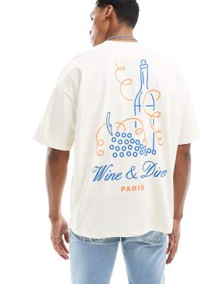 ASOS DESIGN oversized T-shirt in off white with Parisian wine back ...
