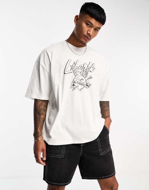 Asos Design Oversized T Shirt In White With Cherub Front Print Asos