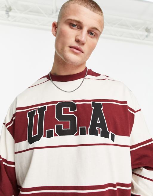 Asos Design Oversized T Shirt Met Lange Mouwen In Bordeauxrode