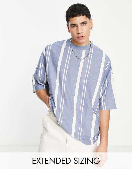 Asos Design Oversized T Shirt Met Verticale Strepen In Lichtblauw Asos