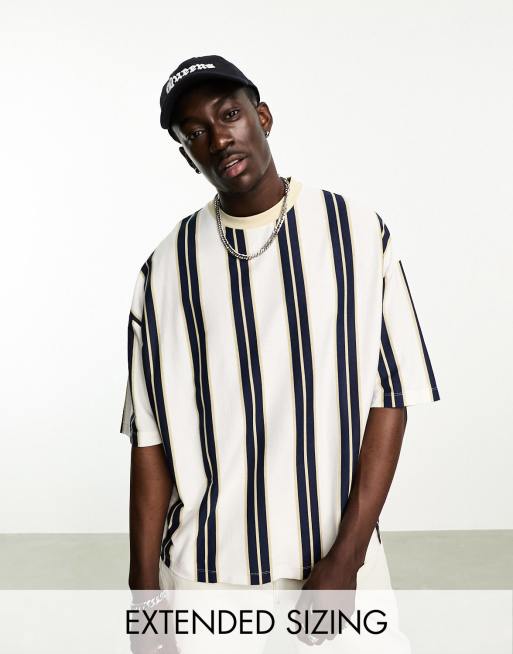 Asos Design Oversized T Shirt Met Verticale Strepen In Wit En Beige