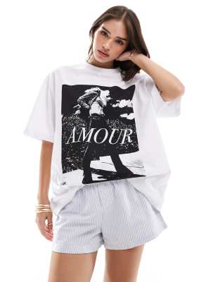 ASOS DESIGN oversized t-shirt with amour magazine photographic in white ...