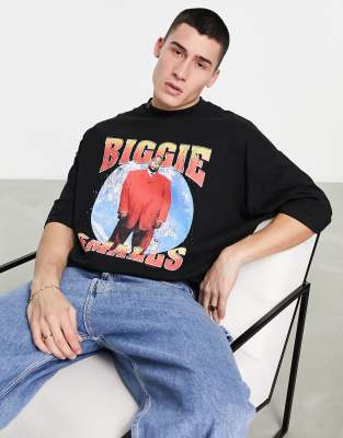 ASOS DESIGN oversized T-shirt with Biggie Smalls front print in black ...