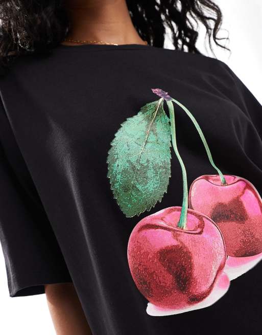 ASOS DESIGN oversized T-shirt with cherry graphic in black | ASOS