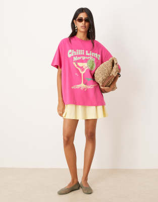 ASOS DESIGN oversized t-shirt with chilli marg graphic in pink | ASOS