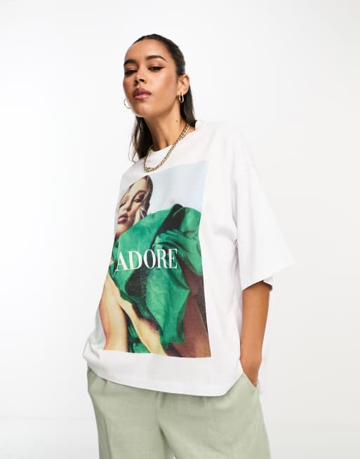 Asos Design Oversized T Shirt With Green Photographic In White Asos