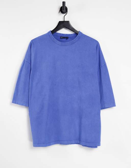 Asos Design Oversized T Shirt With Half Sleeve In Heavyweight Blue Acid