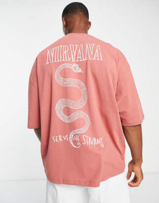 ASOS DESIGN oversized t-shirt with Nirvana print in red | ASOS