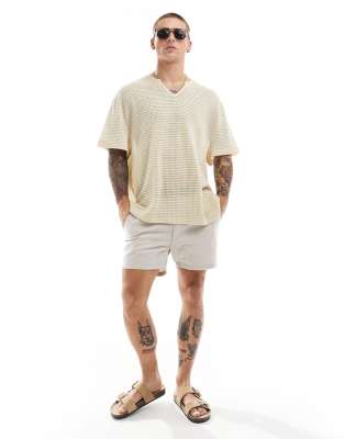 ASOS DESIGN oversized t-shirt with notch neck in beige crochet | ASOS