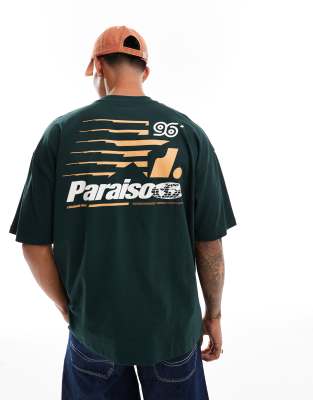 ASOS DESIGN oversized t-shirt with paraiso back print in dark green | ASOS