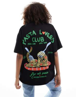ASOS DESIGN oversized T-shirt with Pasta Lovers graphic in black | ASOS