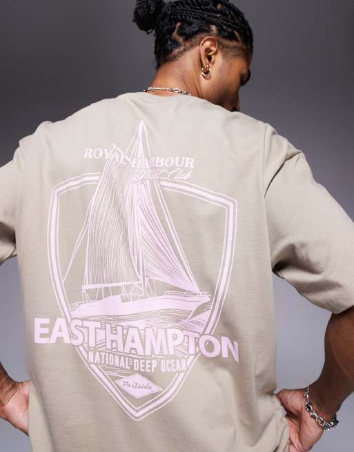 ASOS DESIGN oversized t-shirt with sailing graphic in greige | ASOS