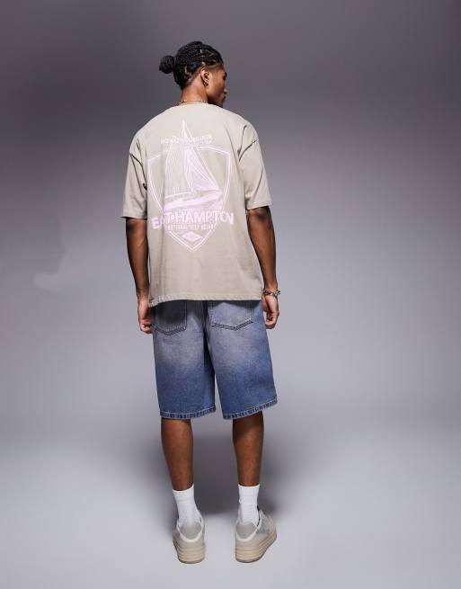 ASOS DESIGN oversized t-shirt with sailing graphic in greige | ASOS