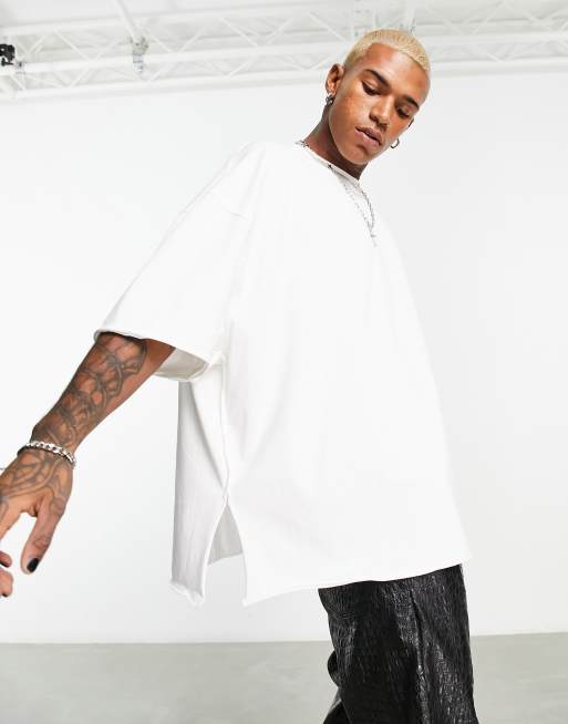 Asos Design Oversized T Shirt With Side Splits In Cream Asos