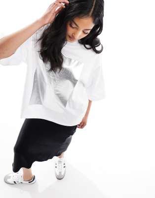 ASOS DESIGN oversized t-shirt with silver foil panel graphic in white ...