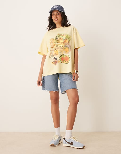 ASOS DESIGN oversized t-shirt with stamp graphic in yellow ASOS DESIGN oversized t-shirt with stamp graphic in yellow