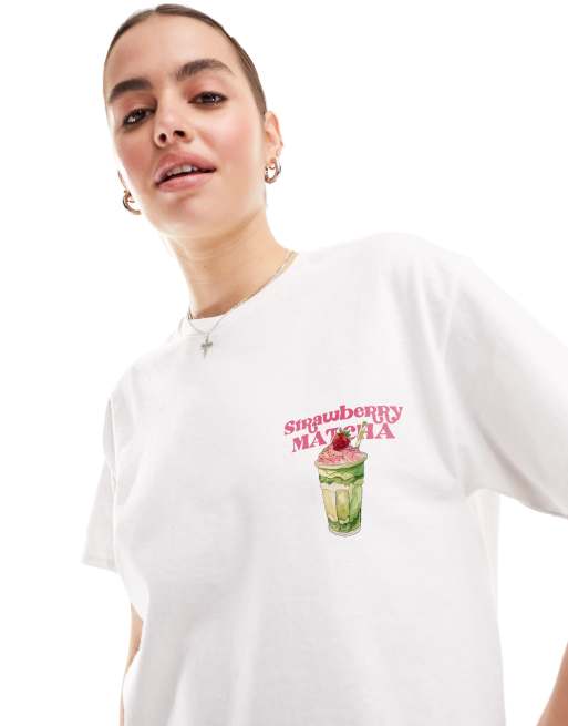 ASOS DESIGN oversized t-shirt with strawberry matcha graphic in white ...