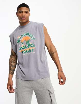 ASOS DESIGN oversized tank top in acid wash with valley front print | ASOS