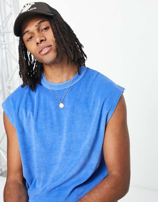 ASOS DESIGN oversized tank top in blue towelling | ASOS