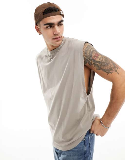 ASOS DESIGN oversized tank top in brown with back text print | ASOS