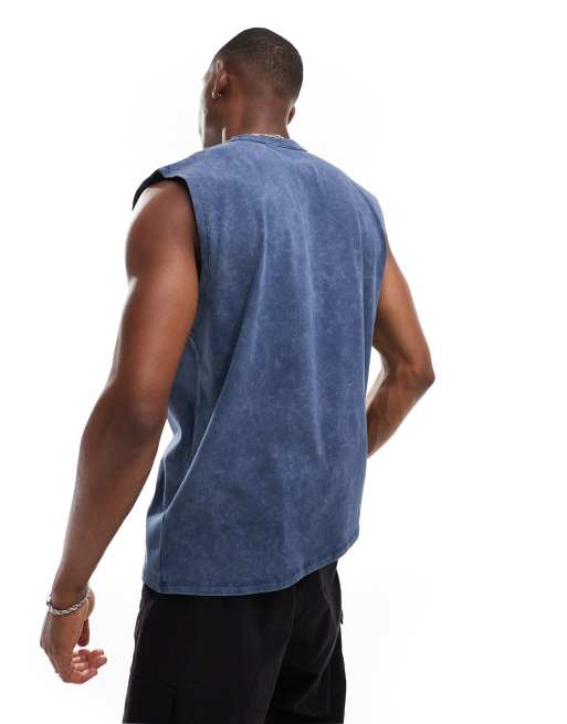 ASOS DESIGN oversized tank top in heavyweight 220gsm washed blue | ASOS