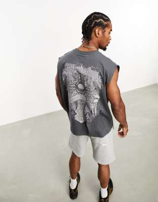 ASOS DESIGN oversized tank top in washed black with back cross print | ASOS
