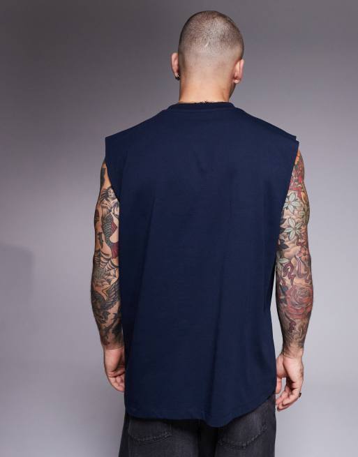 ASOS DESIGN oversized tank top with athletic graphic in navy | ASOS