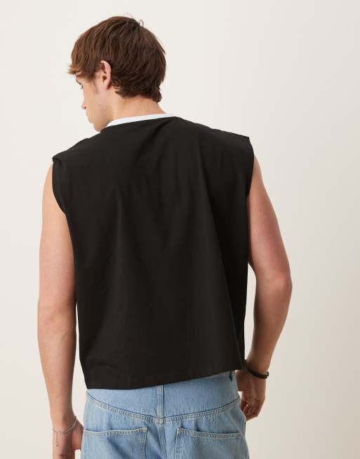ASOS DESIGN oversized tank top with print detail in black | ASOS