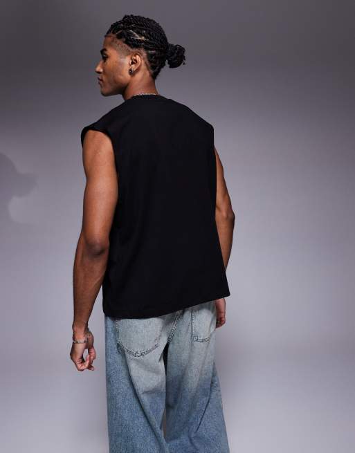 ASOS DESIGN oversized tank top with puff text graphic in black | ASOS