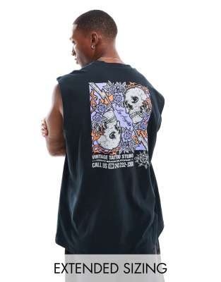 ASOS DESIGN oversized tank vest with back print in black | ASOS