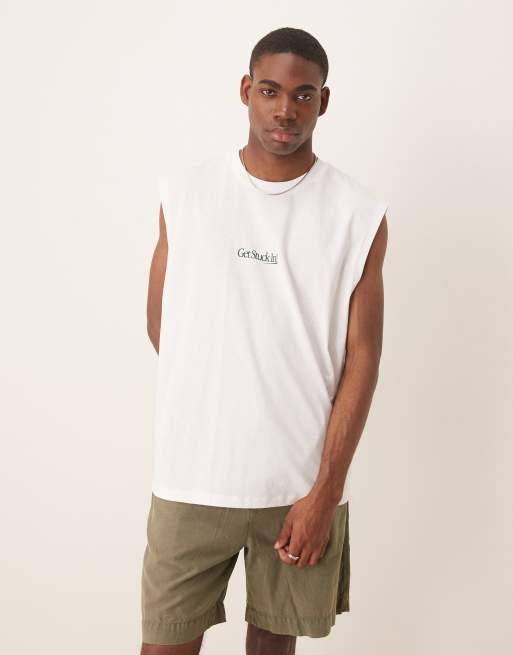 ASOS DESIGN oversized tank with football graphic in white | ASOS